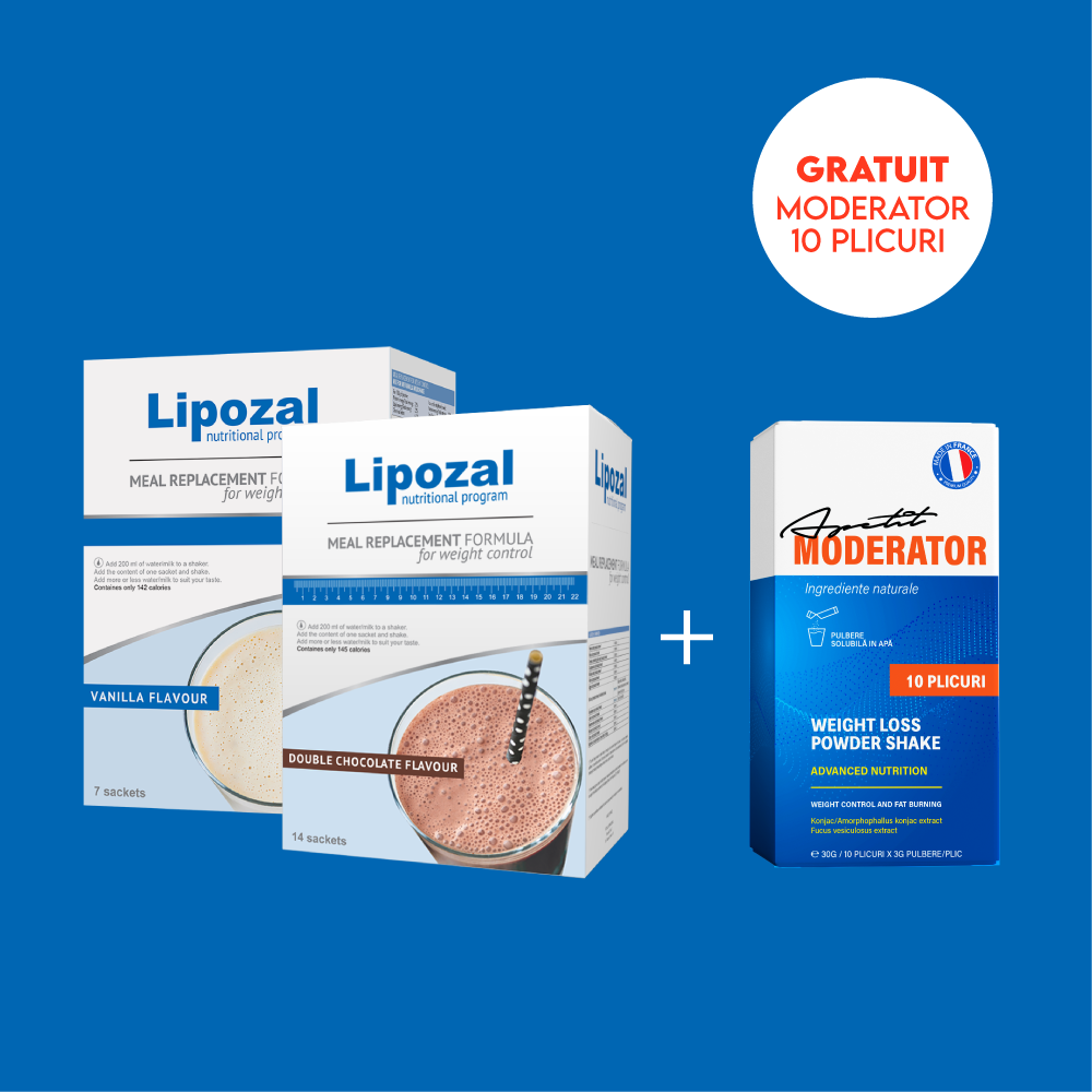 Lipozal 7 plicuri vanilie + 7 plicuri ciocolata + Moderator 10 plicuri ...